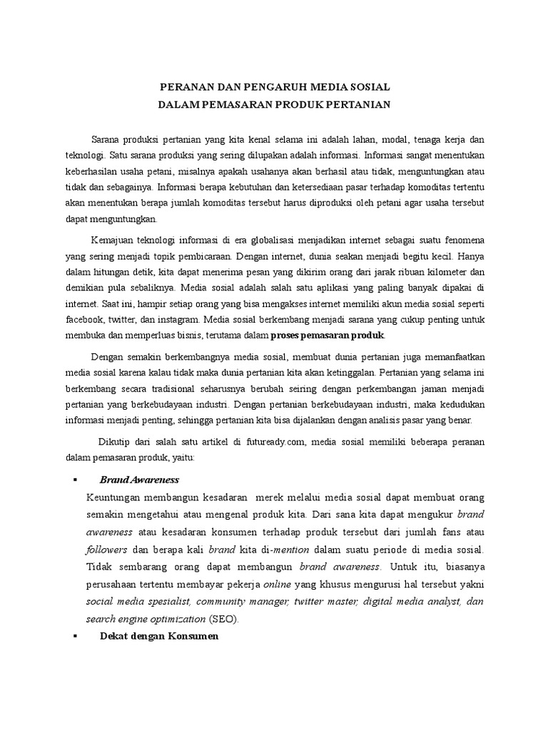 Media Sosial untuk Pemasaran Pertanian | PDF
