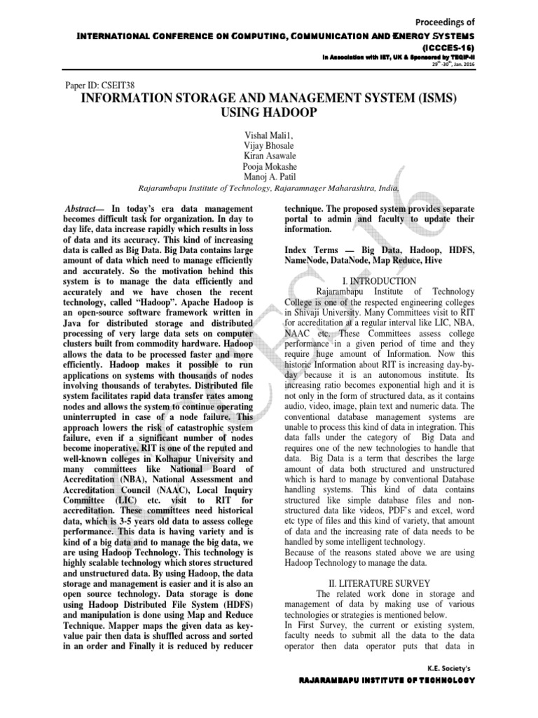 Information Storage and Management System (Isms) Using Hadoop | PDF ...