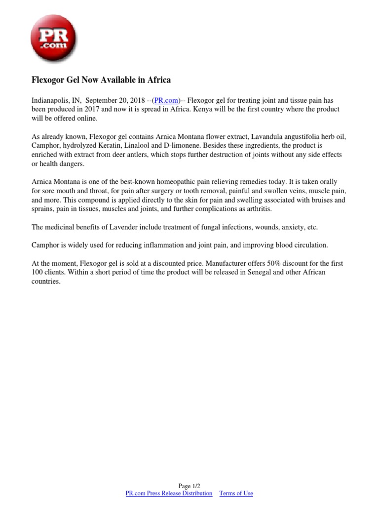 Flexogor Gel Now Available in Africa | PDF | Lavandula | Medical ...