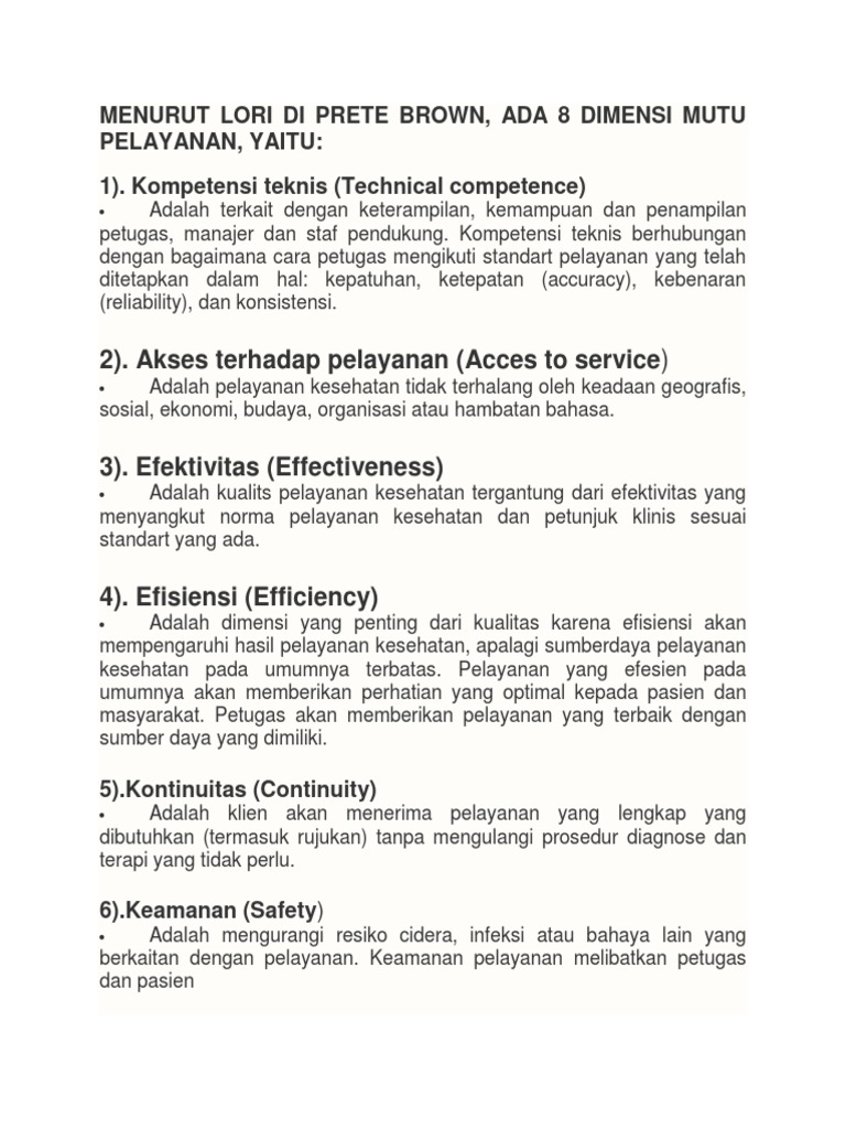 8 Dimensi Mutu Pelayanan Kesehatan | PDF
