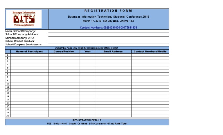 Registration Form for the Batangas Information Technology Students ...