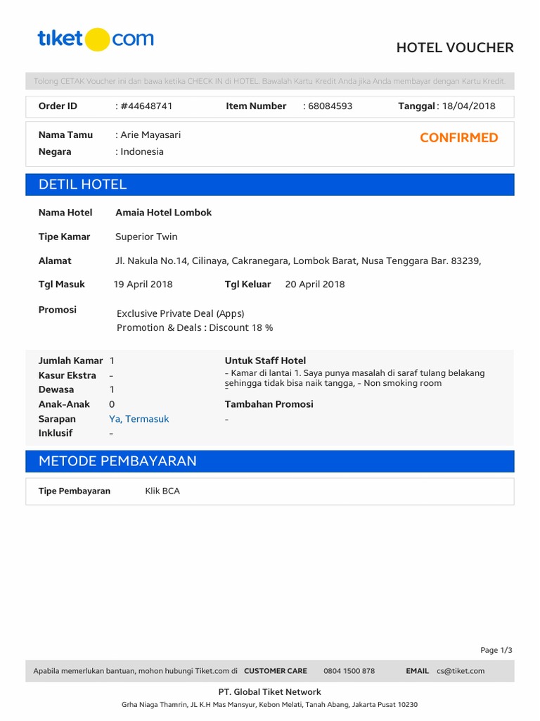 Contoh Hotel PDF | PDF