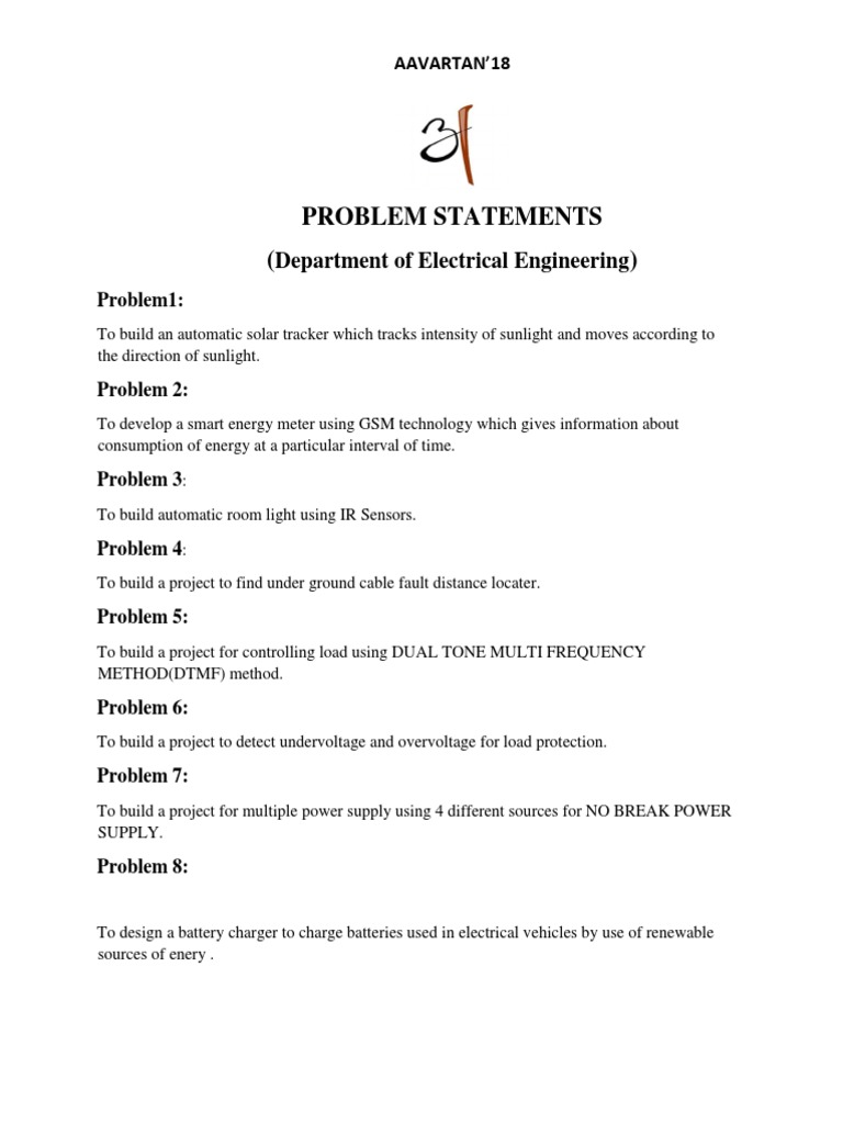 Problem Statements : Department of Electrical Engineering | PDF