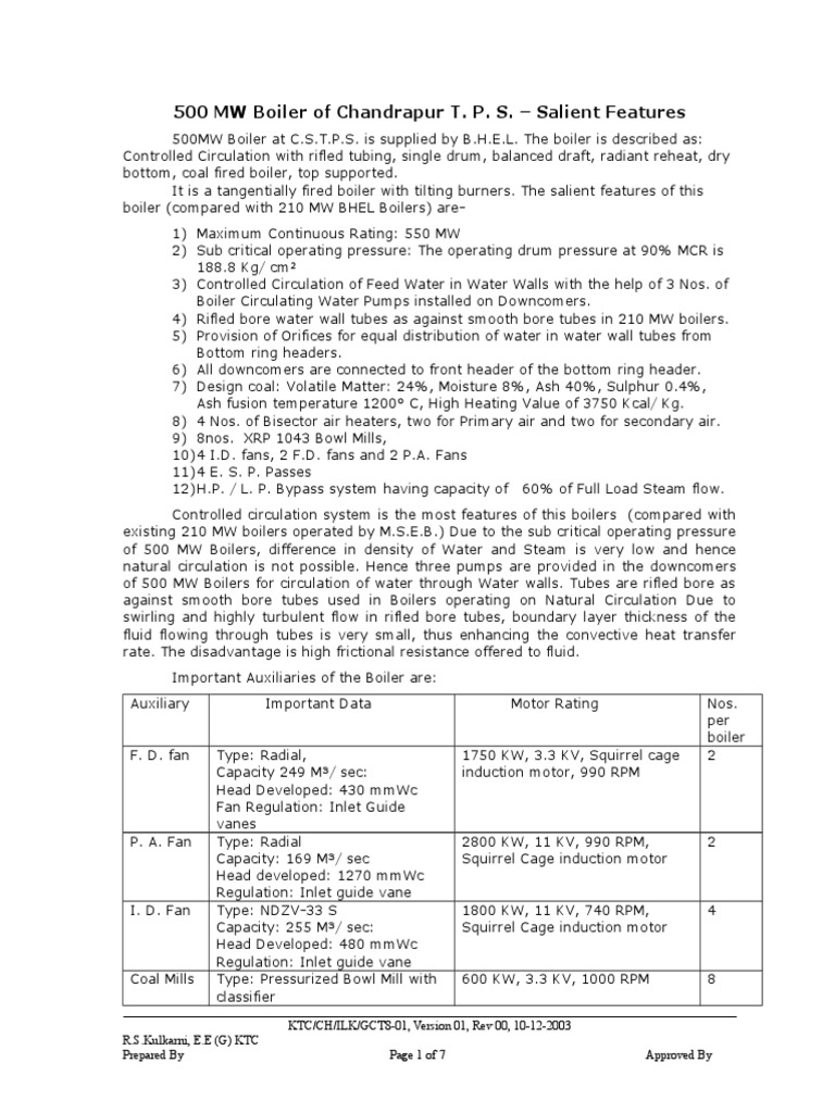 500 MW Boiler Features Overview | PDF | Boiler | Furnace