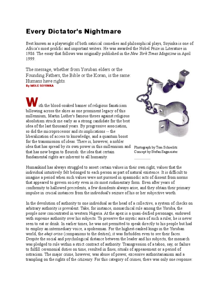 Soyinka Every Dictator's Nightmare Essay | PDF | Race (Human ...