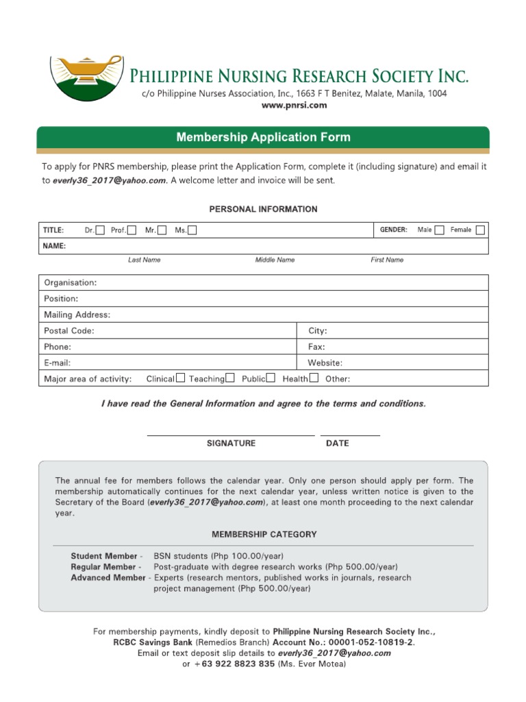 Pnrsi Membership Application Form 2018 | PDF