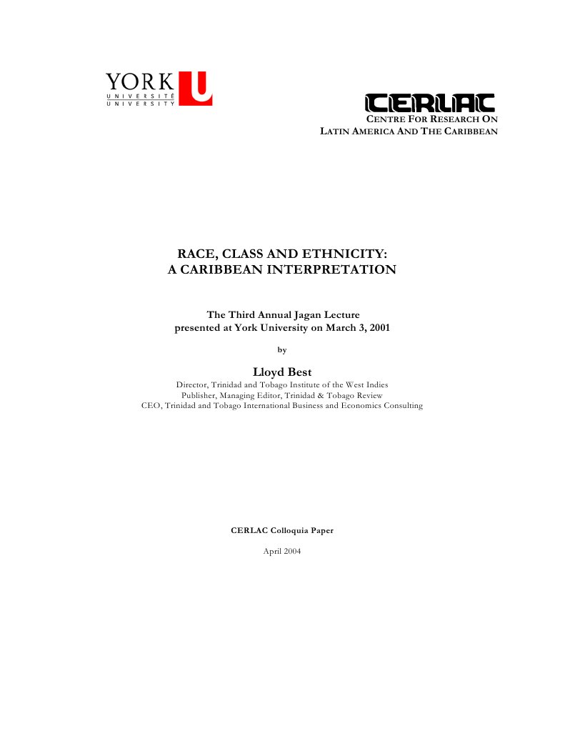 Lloyd Best | PDF | Race (Human Categorization) | Ethnic Groups