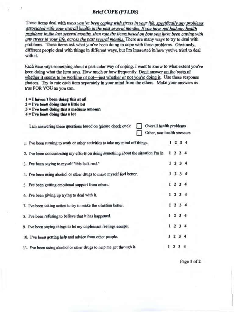 Brief Cope | PDF | Coping (Psychology) | Pain