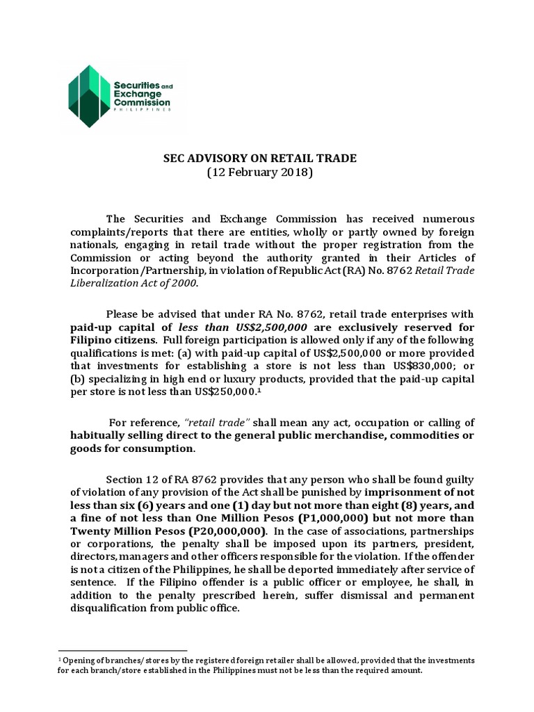 2018 SEC Advisory On RetailTrade | PDF | U.S. Securities And Exchange ...