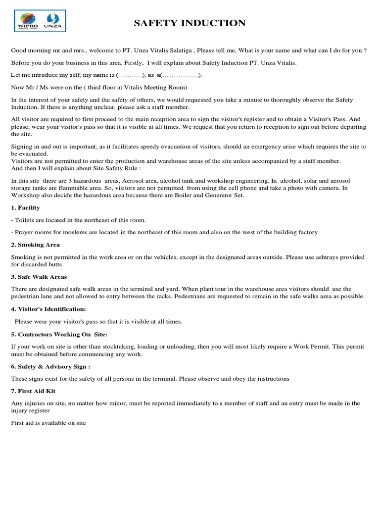 Safety Induction ENGLISH | PDF