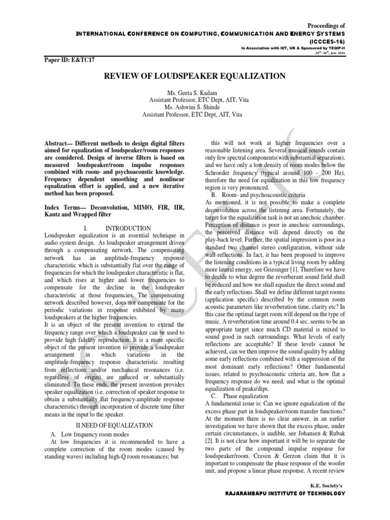 Review of Loudspeaker Equalization | PDF | Equalization (Audio) | Loudspeaker