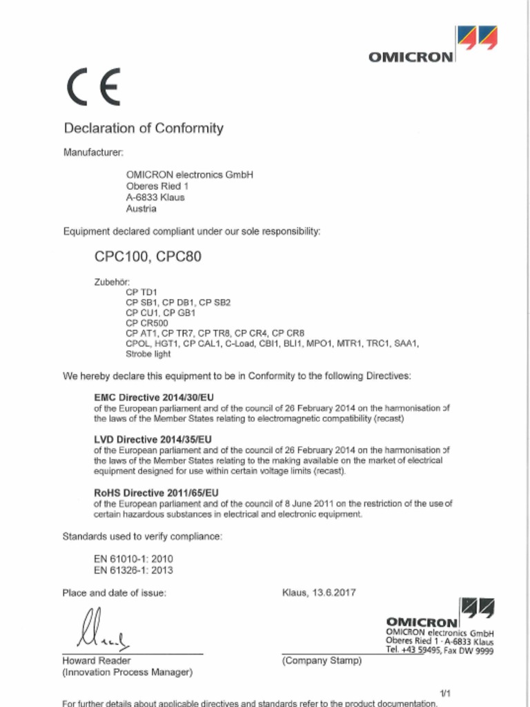 CPC 100 CPC 80 AssessoriesComplete CE Declaration of Conformity ENU | PDF