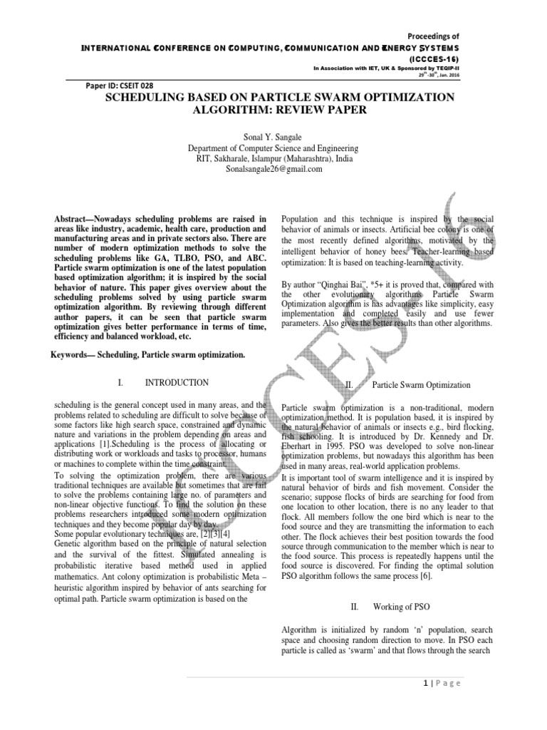 Scheduling Based On Particle Swarm Optimization Algorithm: Review Paper ...