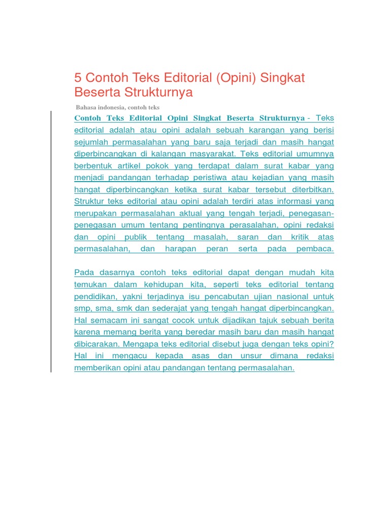Contoh Teks Editorial Singkat 2025 | PDF