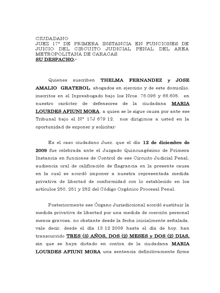 Solicitud de Libertad Por El Art. 244 Del Copp PDF | PDF | Debido al proceso | Derecho penal