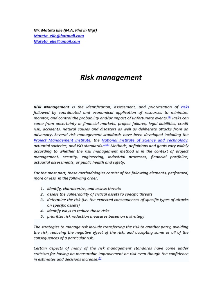 Risk Management | PDF | Risk Management | Risk