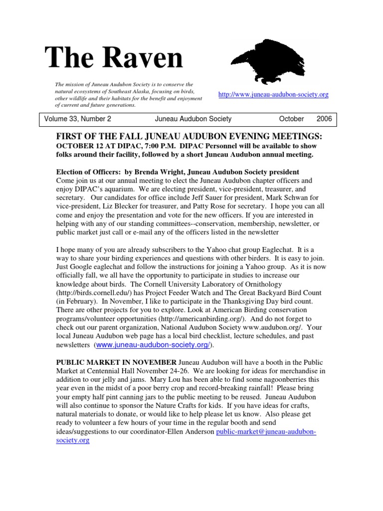 The Raven: First of The Fall Juneau Audubon Evening Meetings | PDF ...