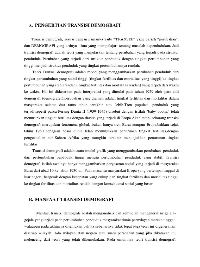 Tahapan dan Konsep Transisi Demografi | PDF