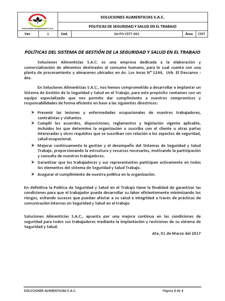 Manual para La Implementacion Del Sistema de Gestion en Seguridad y Salud en El Trabajo | PDF ...