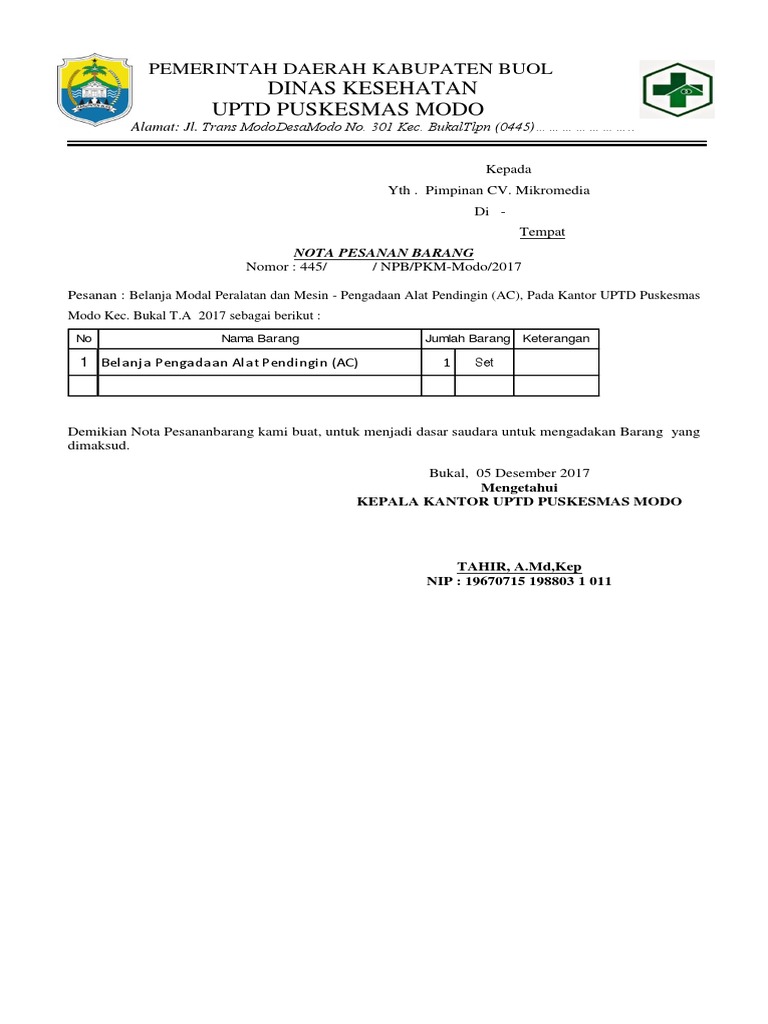 Nota Pesanan Belanja Modal Ac | PDF