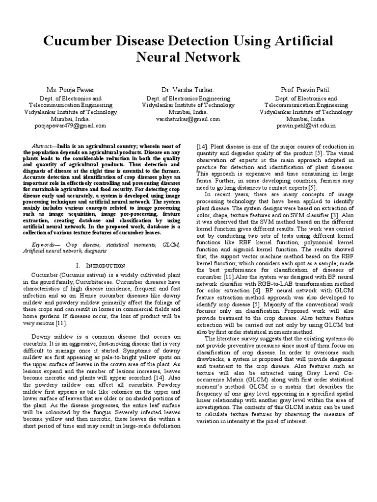 Cucumber Disease Detection Using Artificial Neural Network Ms Pooja