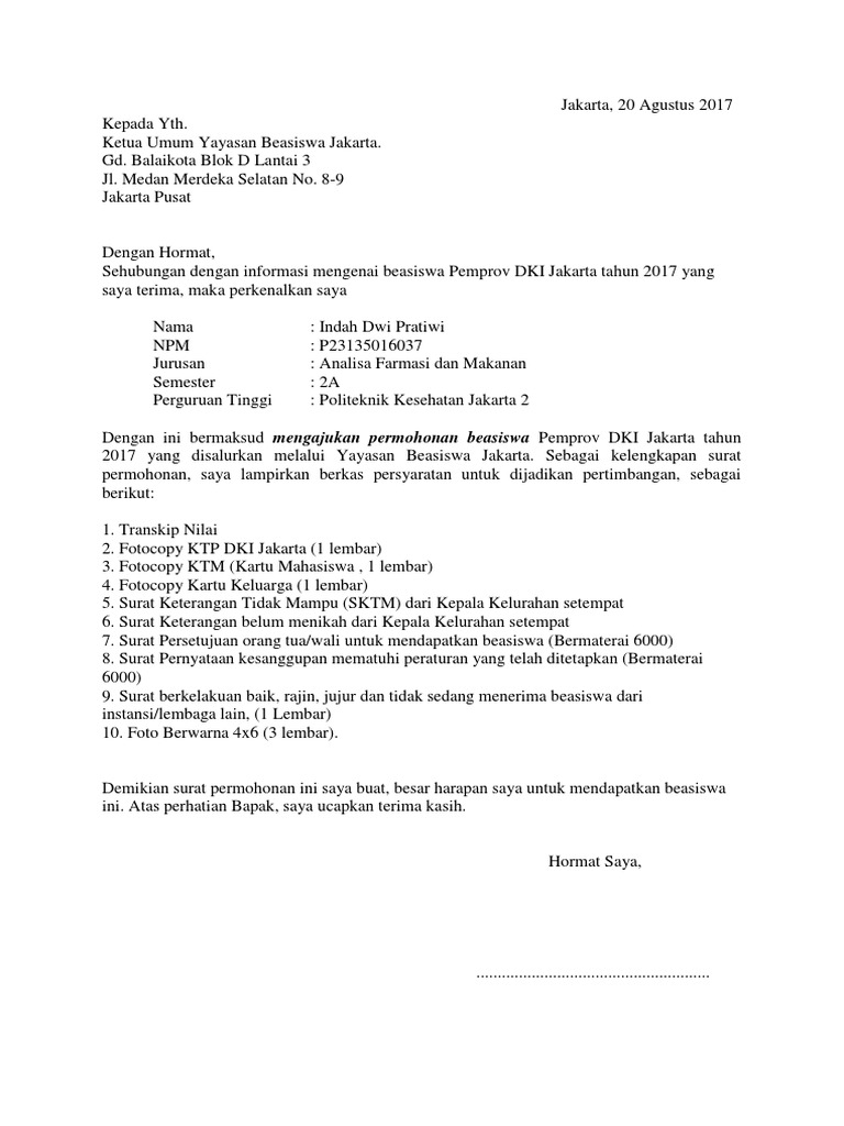 Surat Pengajuan Beasiswa | PDF