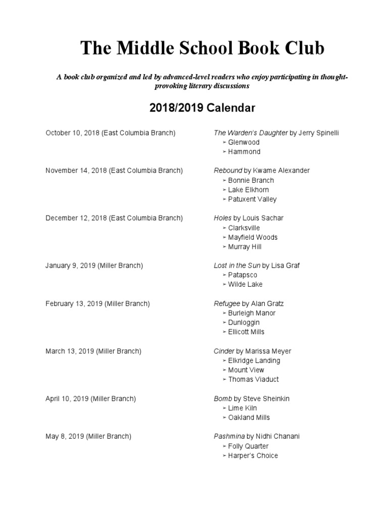 The Middle School Book Club Flier 2018-2019 | PDF
