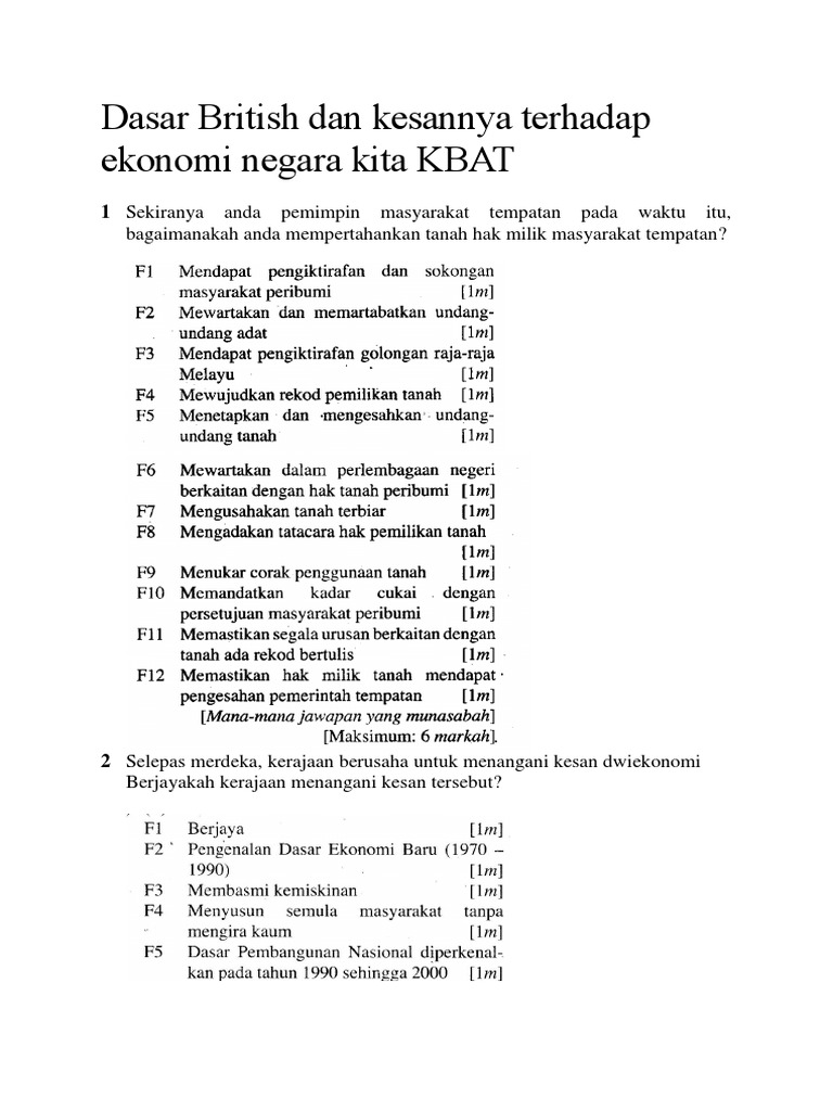 Dasar British Dan Kesannya Terhadap Ekonomi Negara Kita KBAT PDF | PDF