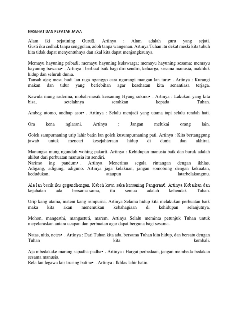 Nasehat Dan Pepatah Jawa | PDF