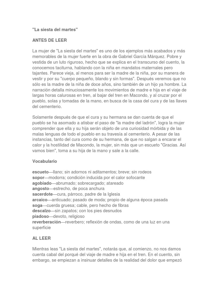 Pre Lectura de La Siesta Del Martes | PDF | Gabriel García Márquez