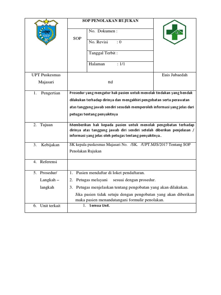 Sop Penolakan Rujukan | PDF