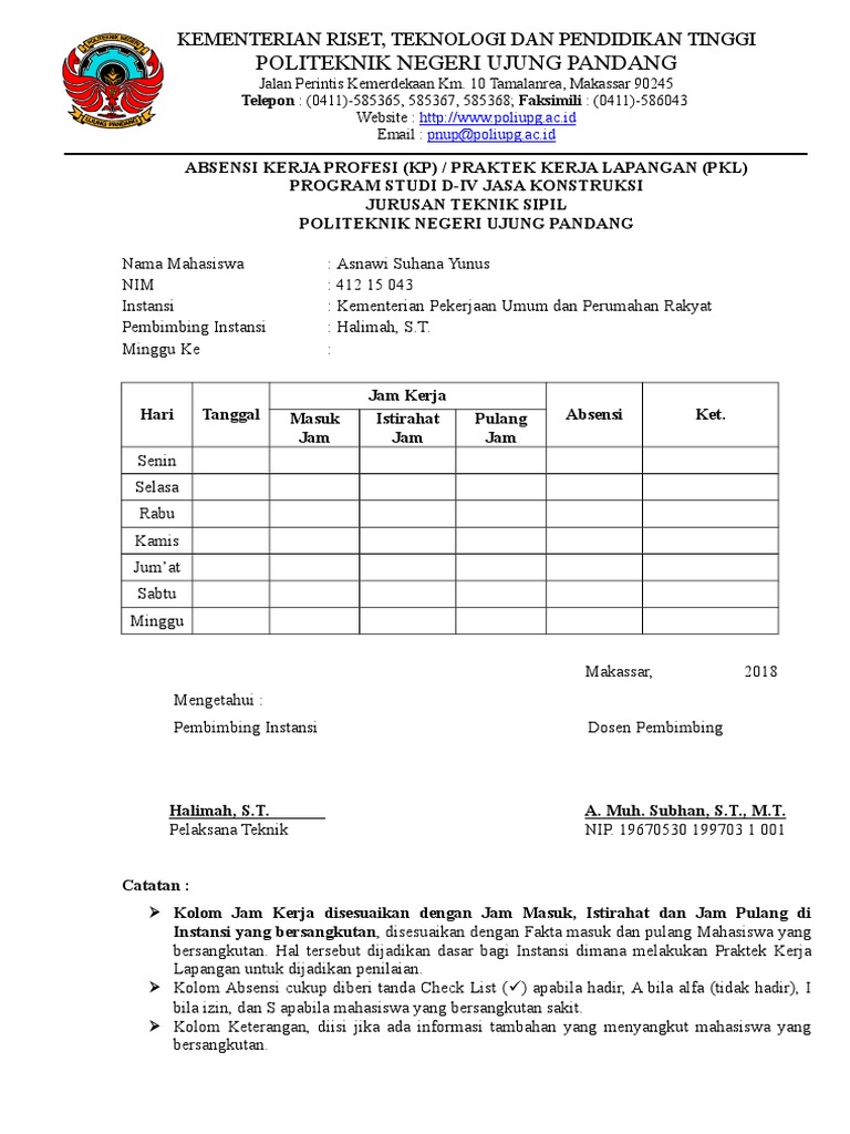 Absensi PKL 2018 | PDF