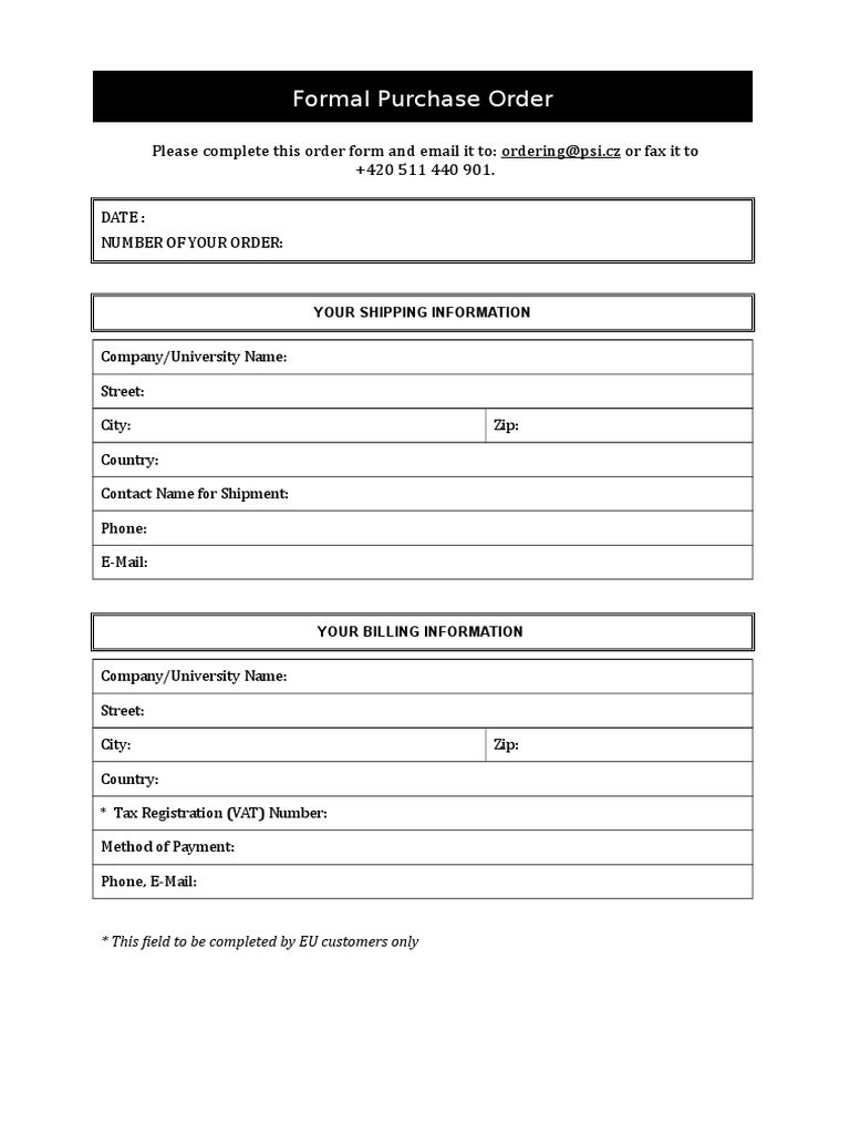 Formal Purchase Order: Please Complete This Order Form and Email It To ...