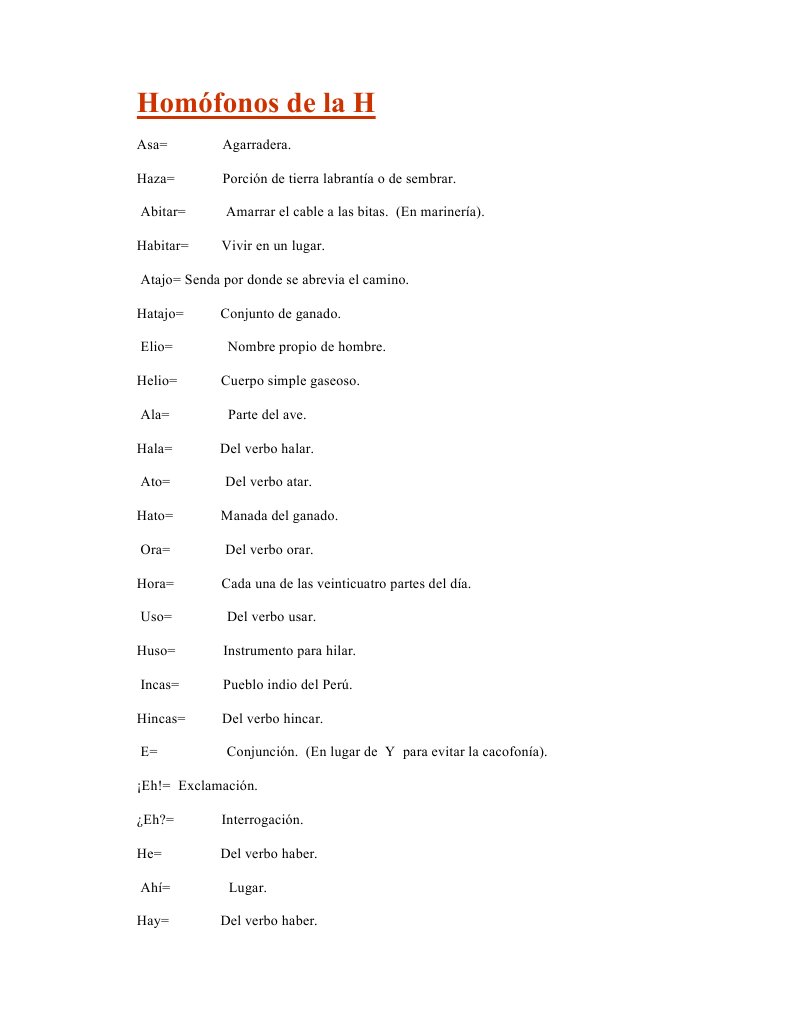 Homófonos con H: Guía Rápida | PDF | Artes del Lenguaje y Comunicación