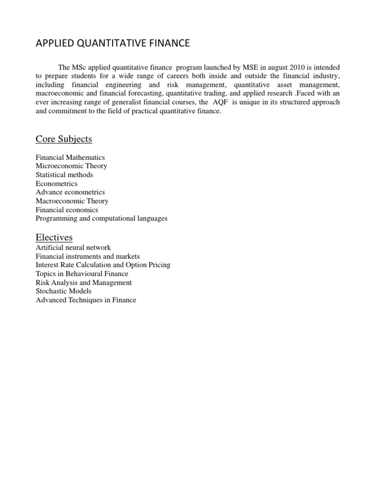 Applied Quantitative Finance Overview | PDF