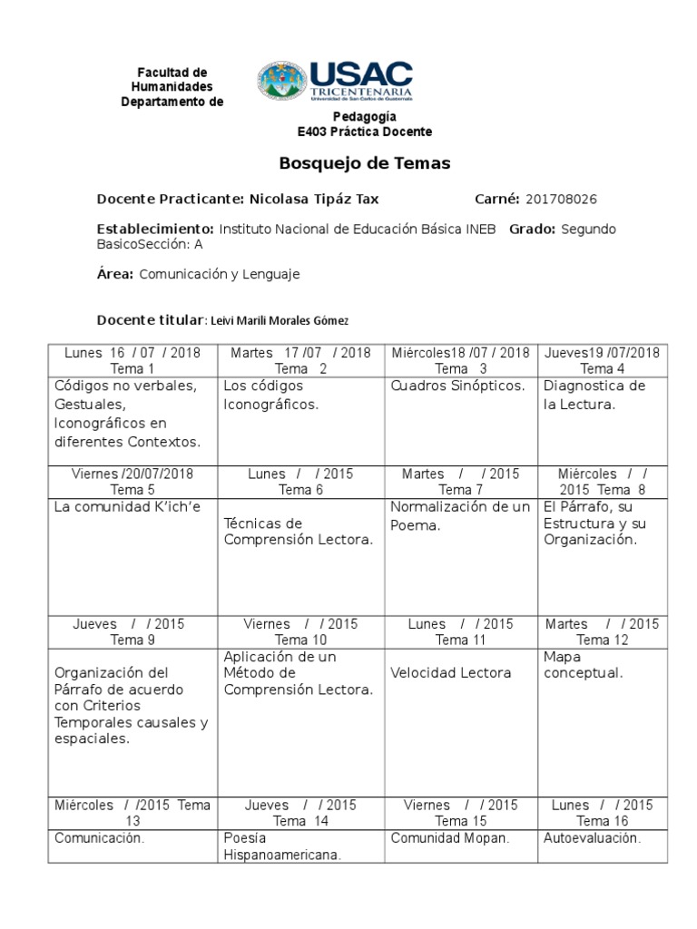 Bosquejo de Temas | PDF | Educación avanzada | Poesía