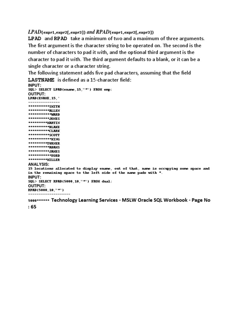 LPAD and RPAD Take A Minimum of Two and A Maximum of Three Arguments ...