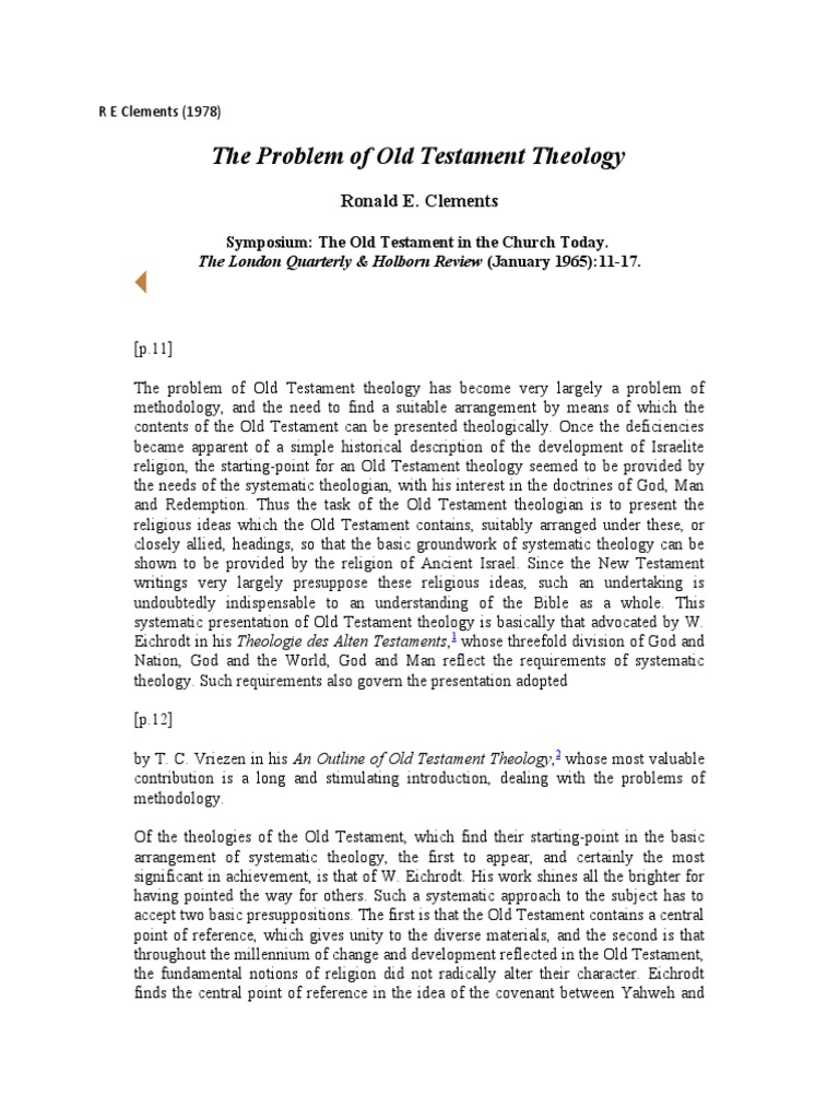The Problem of Old Testament Theology: Ronald E. Clements | PDF ...