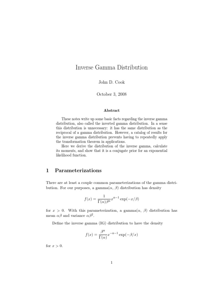 Inverse Gamma PDF | PDF | Mathematical And Quantitative Methods (Economics) | Teaching Mathematics
