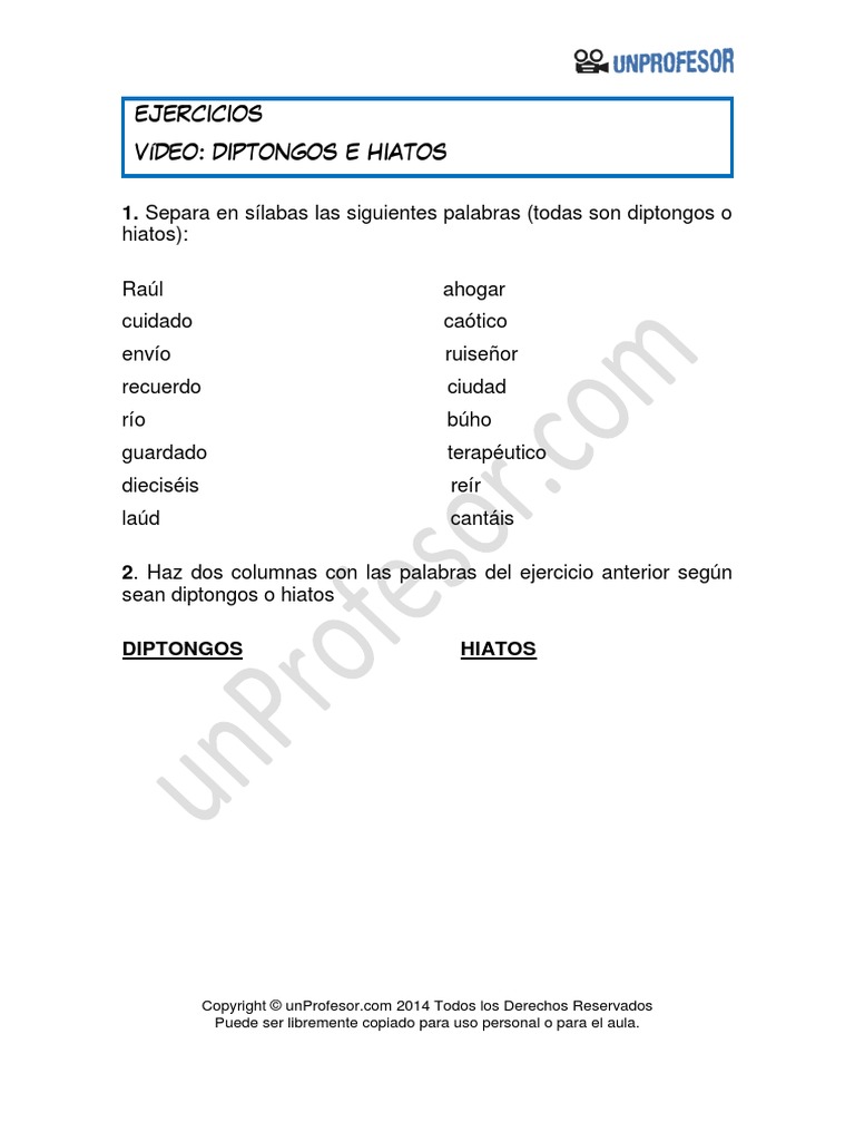 Diptongo e hiato (ejercicio).pdf | Fonética | Lingüística