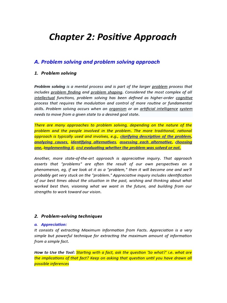 Positive Approach in Problem Solving | PDF | Negotiation | Swot Analysis