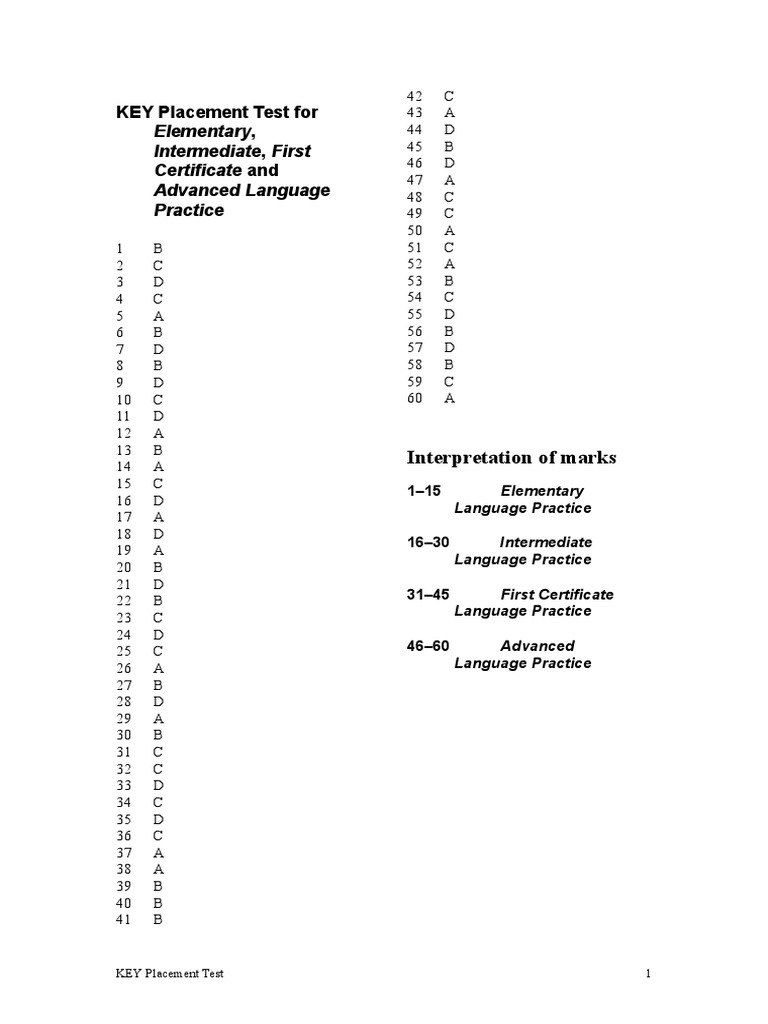 Elementary, Intermediate, First Certificate and Advanced Language ...