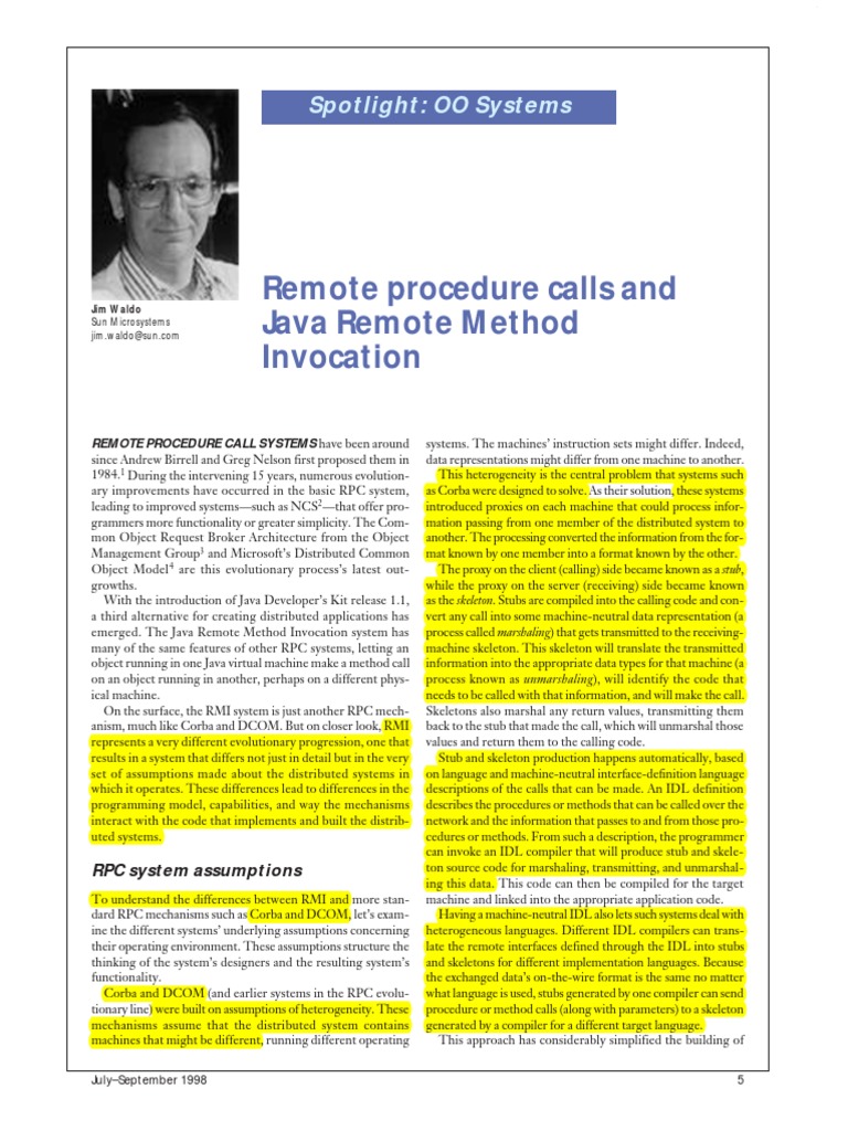 Remote Procedure Calls and Java Remote Method Invocation: Spotlight: OO Systems | PDF | Object ...