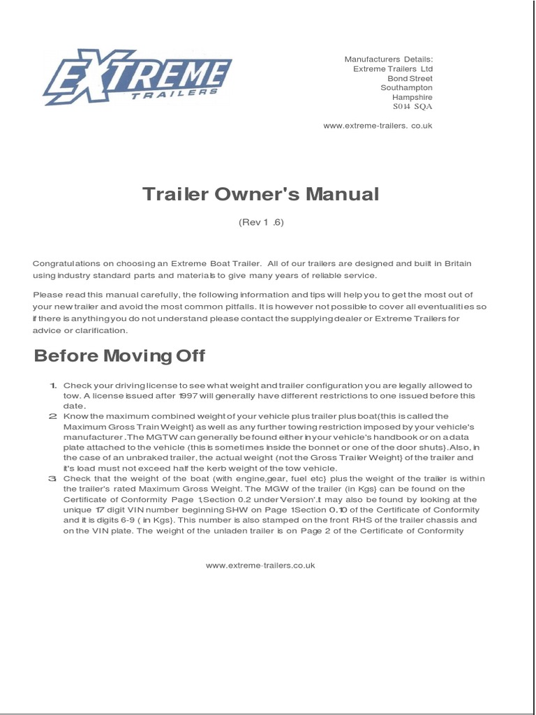 Manual Trailer | PDF | Trailer (Vehicle) | Axle