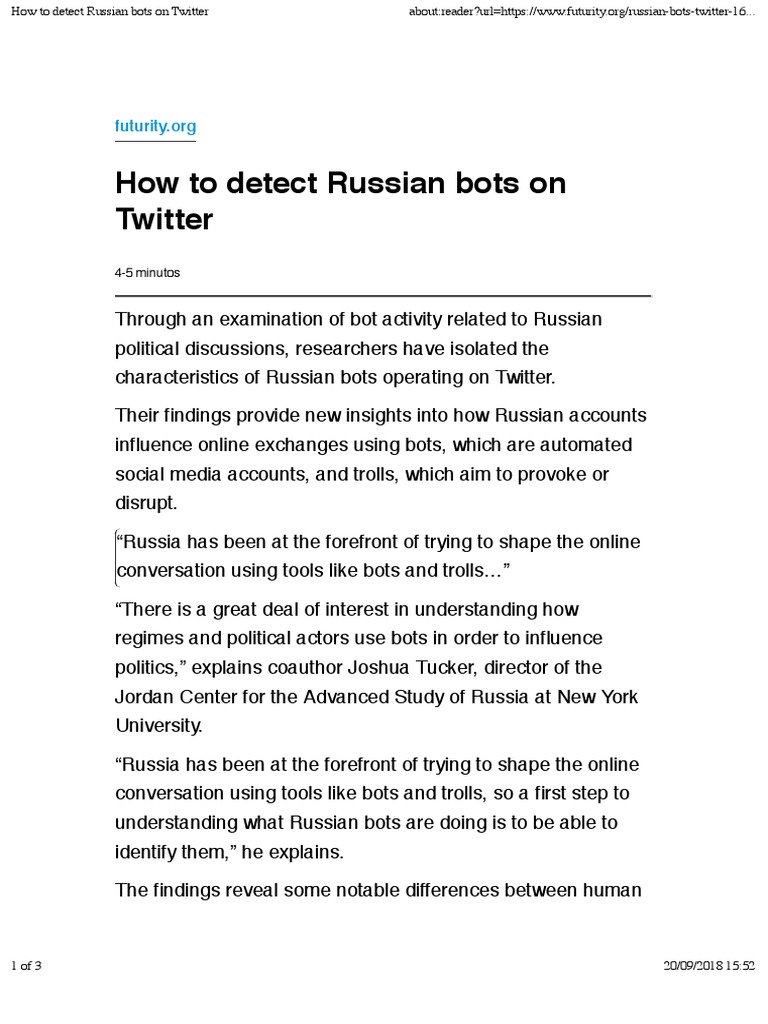 How To Detect Russian Bots On Twitter Pdf Internet Bot News 