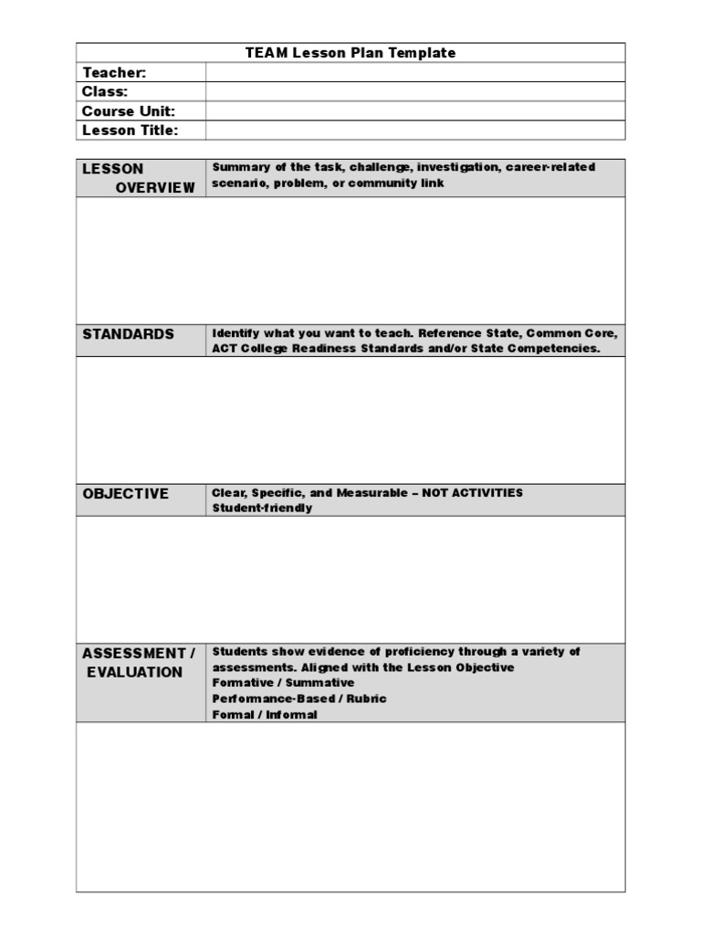 TEAM Lesson Plan Template | PDF