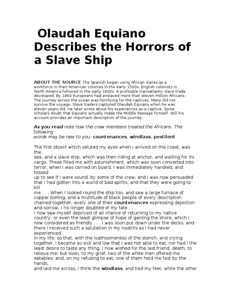 Olaudah Equiano Describes The Horrors of A Slave Ship | PDF | Olaudah ...