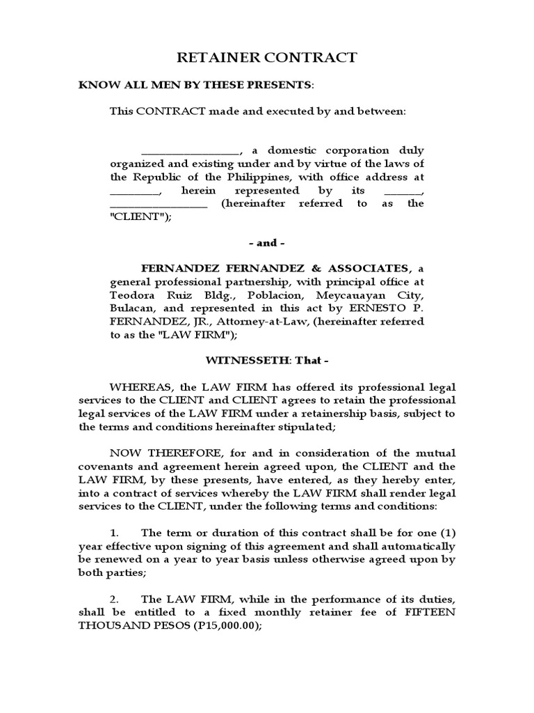Sample Retainer Contract | Download Free PDF | Attorney's Fee | Lawyer