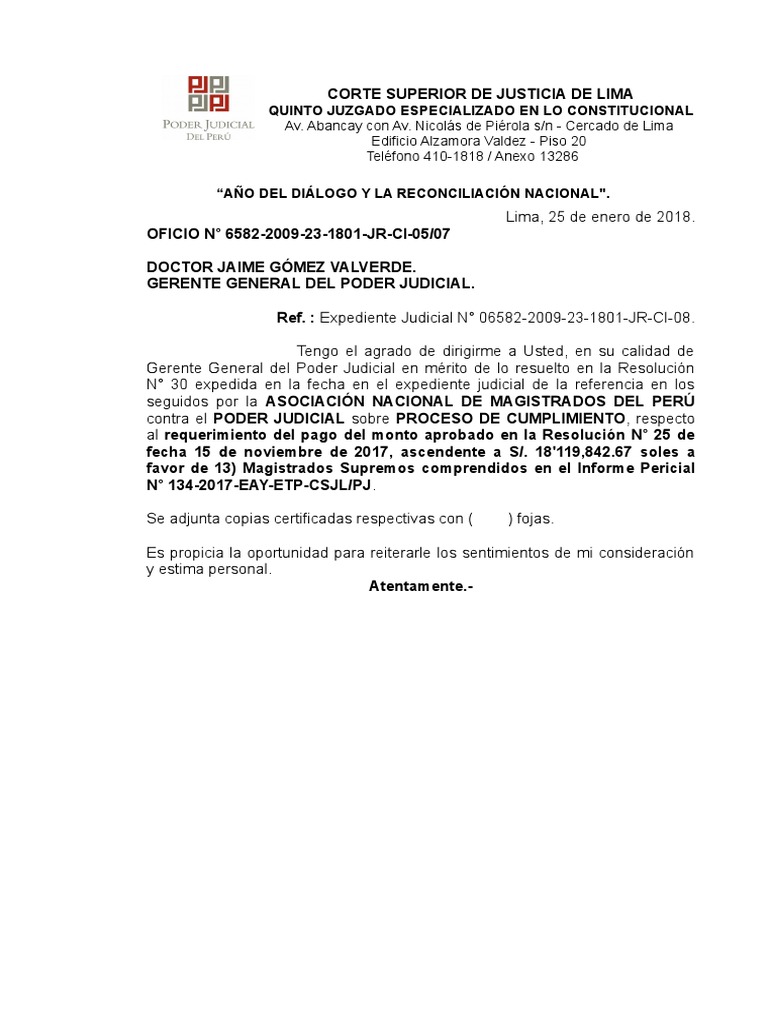 Notificación A Jaime Gómez, Gerente General Del Poder Judicial | PDF ...