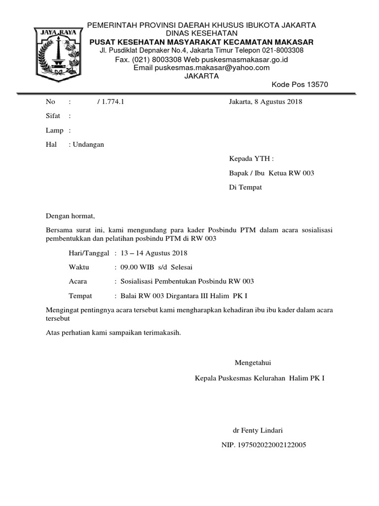 Surat Undangan Pembentukan Posbindu RW 003 | PDF